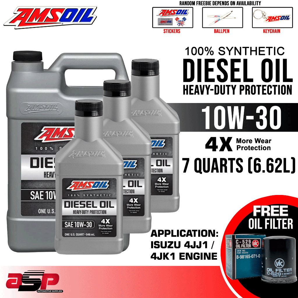 AMSOIL 10W-30 Heavy-Duty 100% Synthetic Diesel Oil 7 Quarts Change Oil ...