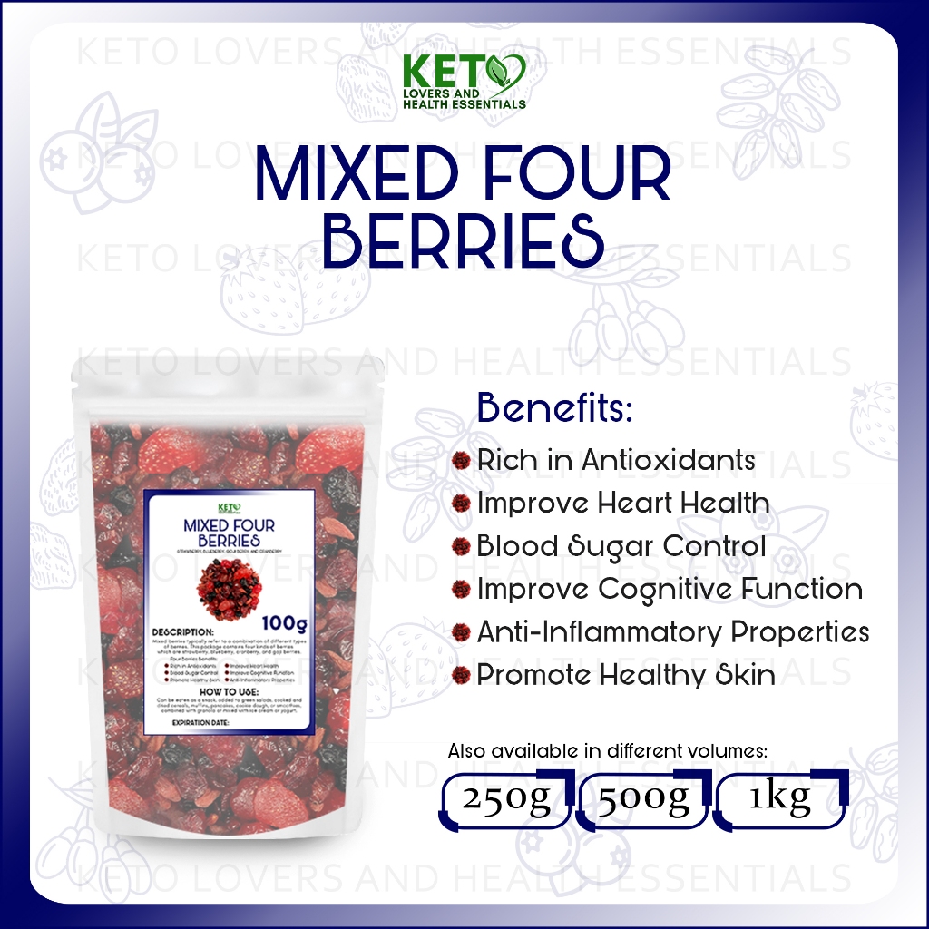 Dried Mixed Four Berries 100g (Strawberry Cranberry Blueberry Goji ...