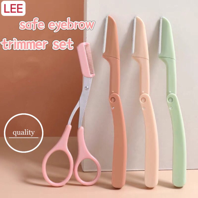 4pcs Eyebrow Trimming Knife Hair Razor Scissors With Comb Safe Folding ...