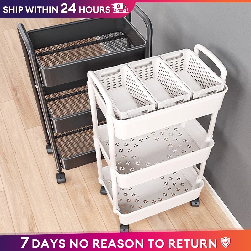 Trolley Cart Organizer 3/4/5 Tier Moving Rack Kitchen Storage Trolley ...