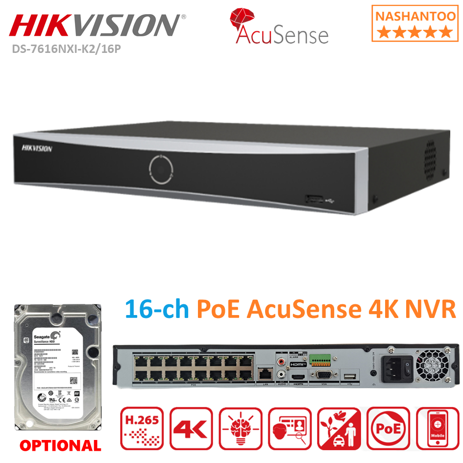 HIKVISION DS-7616NXI-K2/16P 16Channel 16 PoE NVR, 2SATA Interface ...