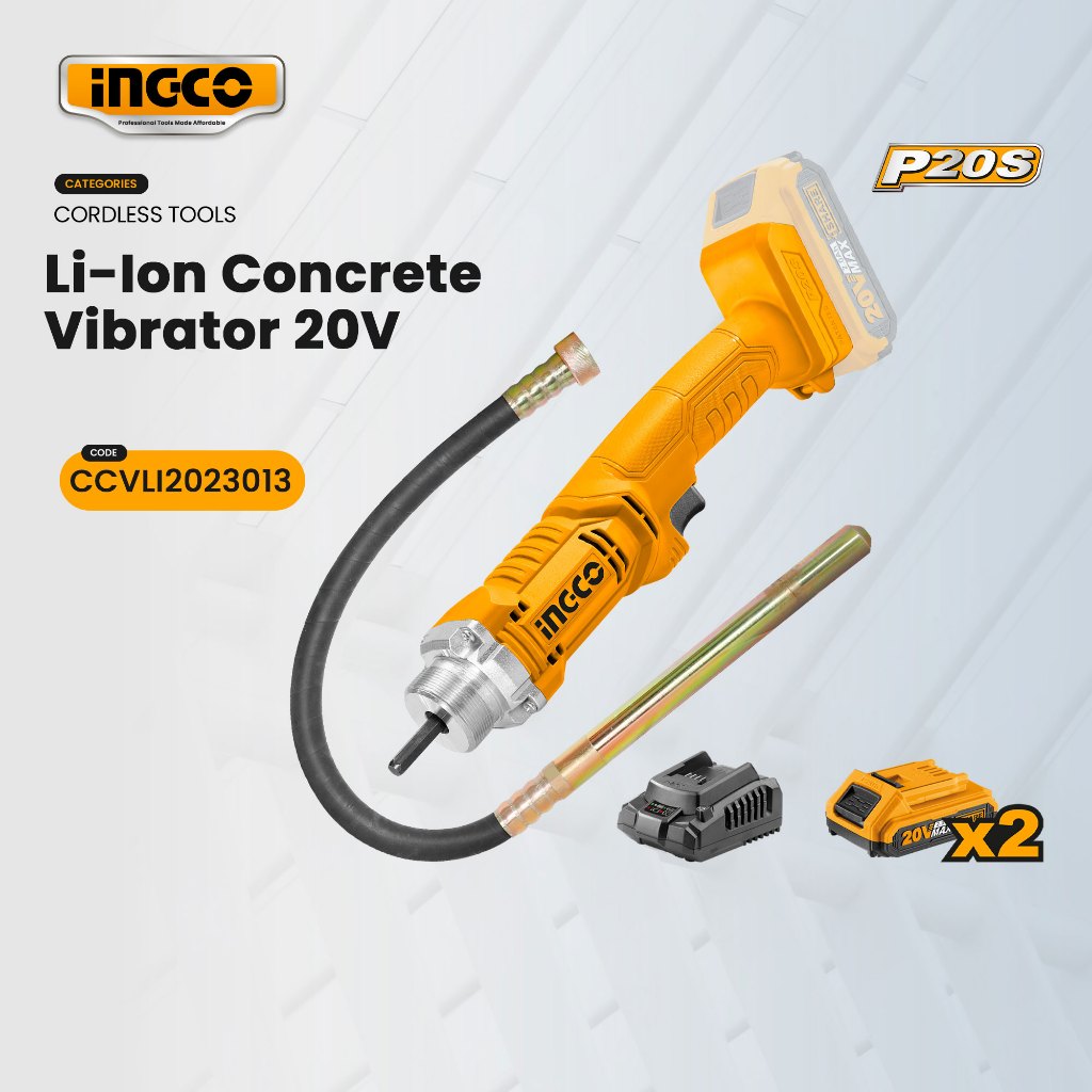 Ingco 20V Lithium-Ion Cordless Concrete Vibrator P20S Battery & Charger ...