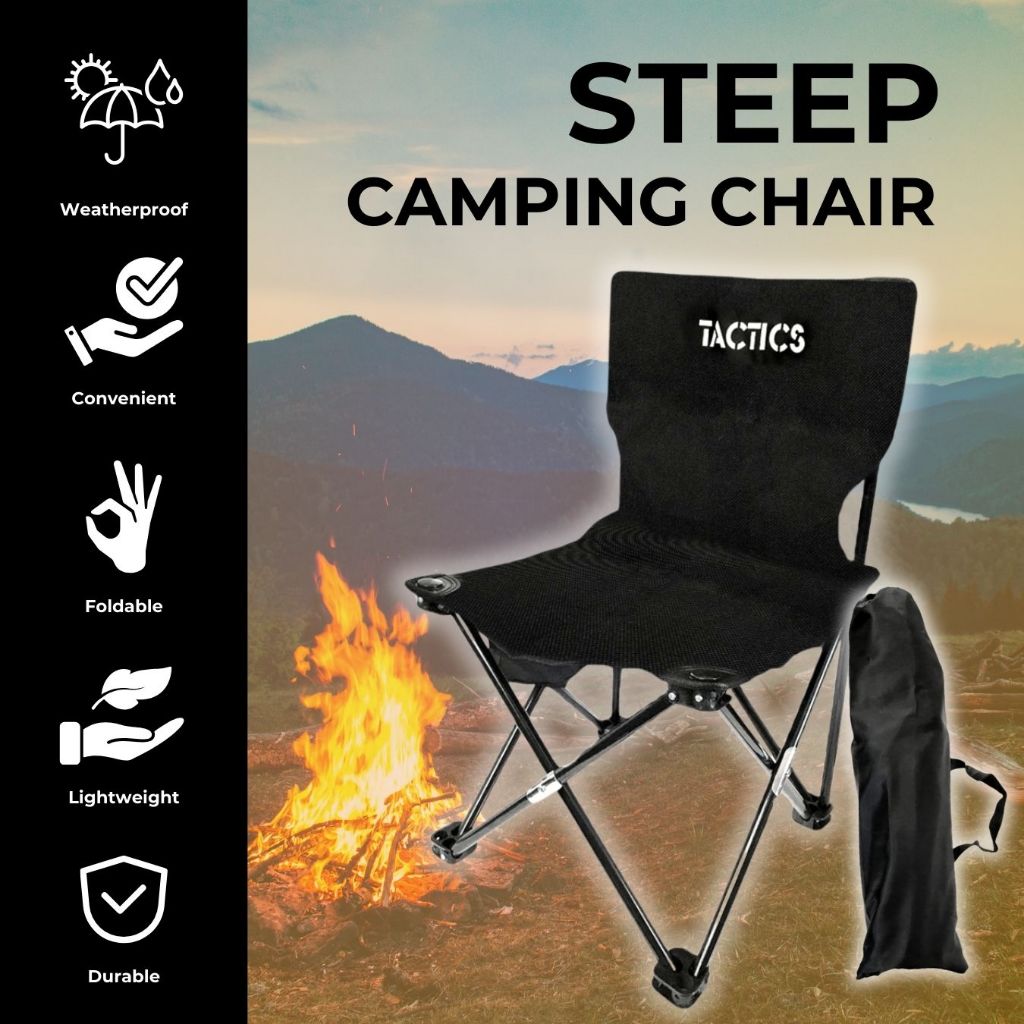 Tactics Steep Camping Folding Chair For Outdoor Black (E268) | Shopee ...