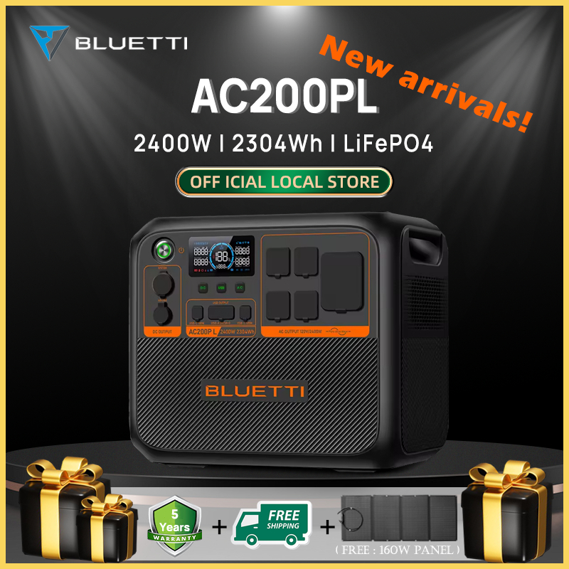 【New】BLUETTI AC200PL 2400W/2304Wh Solar Portable Power Station 220V ...