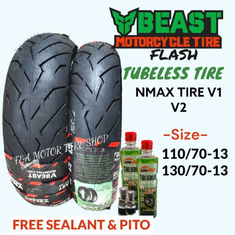 BEAST TIRE (Flash) Size 13", for NMAX, FREE PITO & SEALANT | Shopee ...