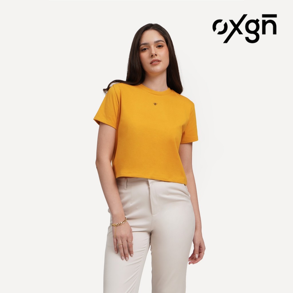 OXGN Micro Bee Print Boxy Cropped T-Shirt For Women (Mustard) | Shopee ...