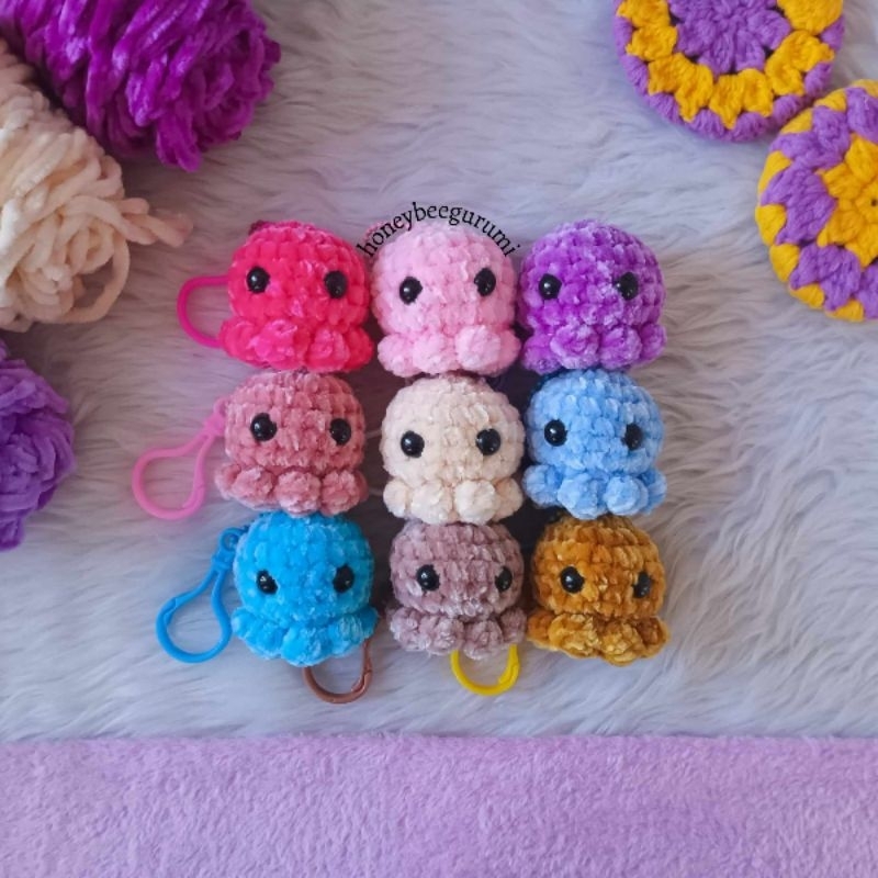 VELVET CROCHET KEYCHAIN MINI OCTOPUS Squishy Mini Octo Amigurumi Bag ...