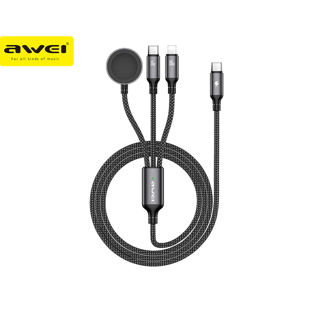 Awei W23 Quick Charging 5A 100W Fast Charger 3in1 Multifunctional Cable ...