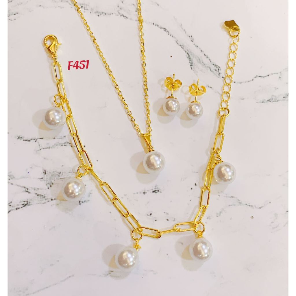 LS fashion jewelry bangkok pearl gold 24k 3in1 set for women's | Shopee ...