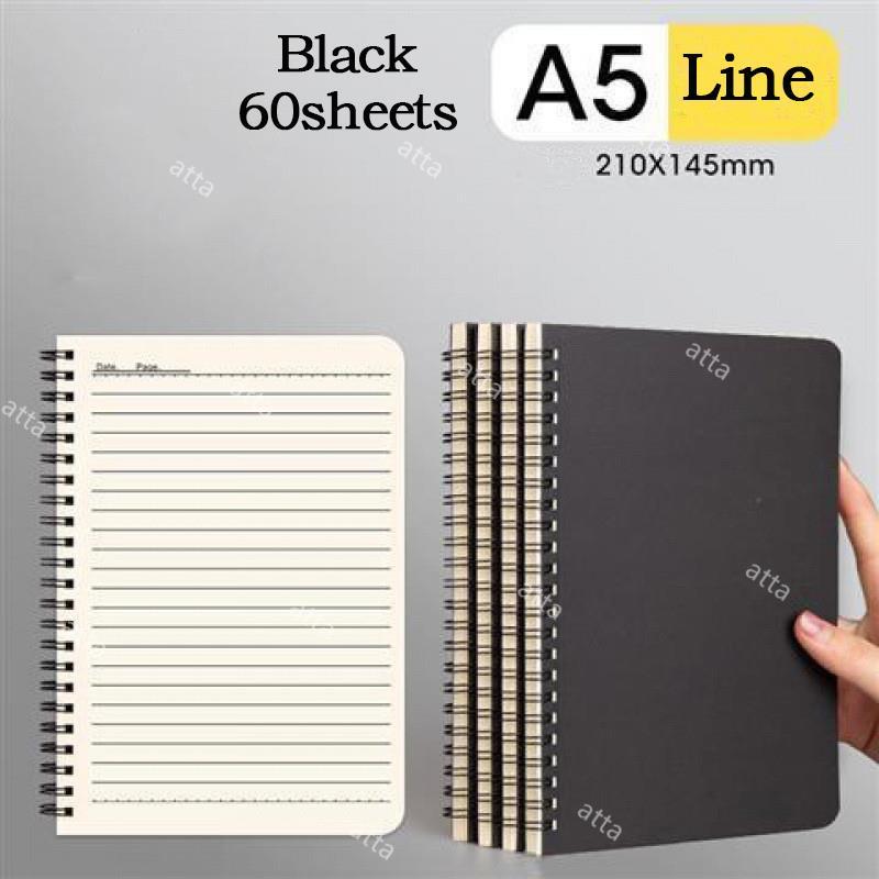 A5/B5 Steno Spring Notebook 60Sheets Notepad Kraft Black Cover Office ...