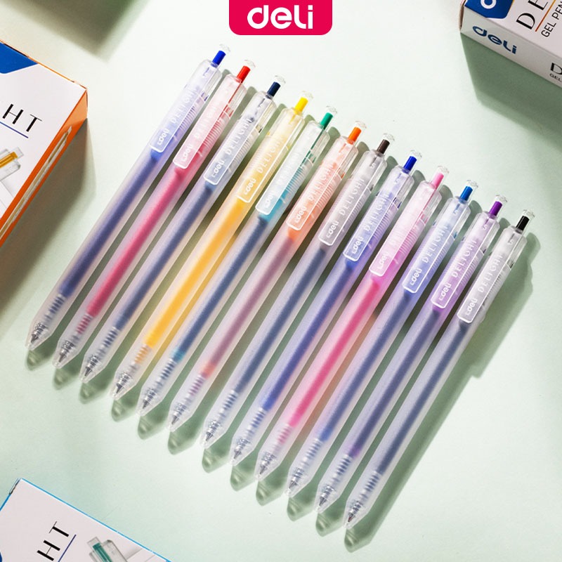 Deli 0.5mm Press Color Pen 12 Color Quick-Dry Ink for School Exams ...