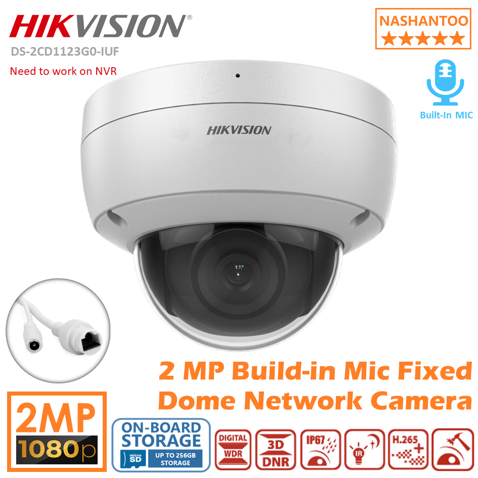 HIKVISION DS-2CD1123G0-IUF 2MP PoE Build-in Mic IR Fixed Dome Indoor/Outdoor IP Network Camera ...