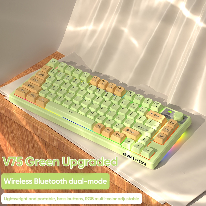 EWEADN V75Wireless Bluetooth Gaming Keyboard Rechargeable Illuminated Dual Mode Bluetooth 5.0/2 ...