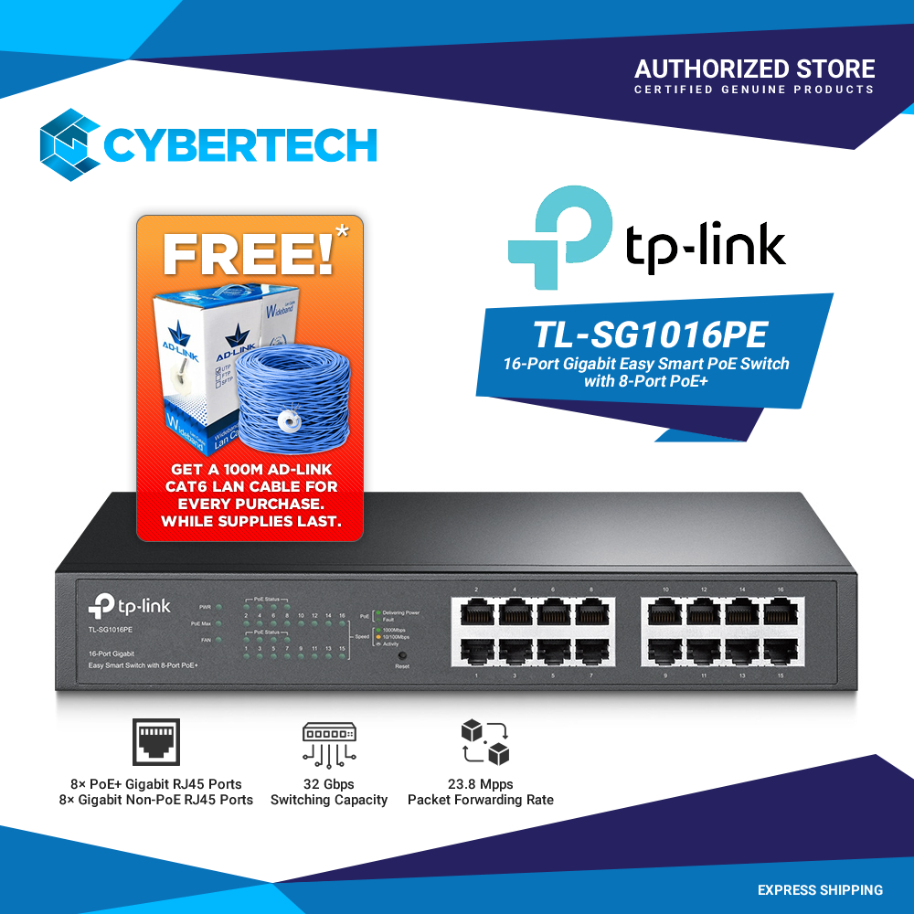 TP-Link TL-SG1016PE 16-Port Gigabit Easy Smart PoE Switch With 8-Port PoE+ | Shopee Philippines