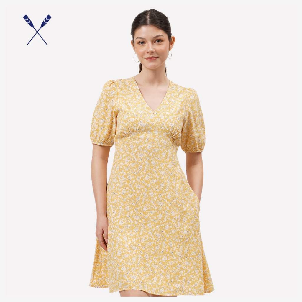 Regatta Floral Fit And Flare Dress For Women (Yellow) | Shopee Philippines