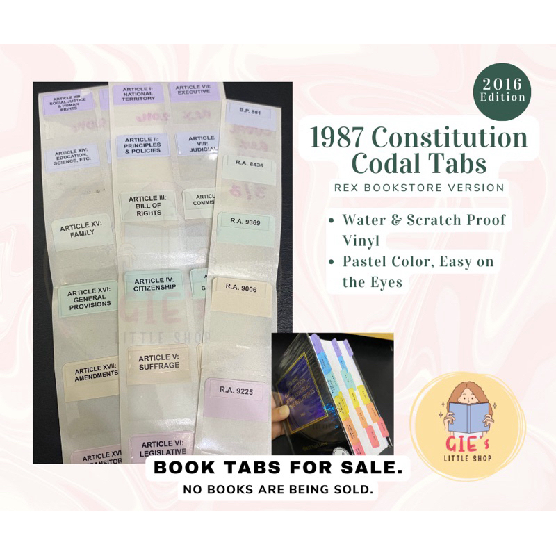 1987 Constitution Codal Tabs Labels 2016 REX Tabs Flags Stickers Labels ...