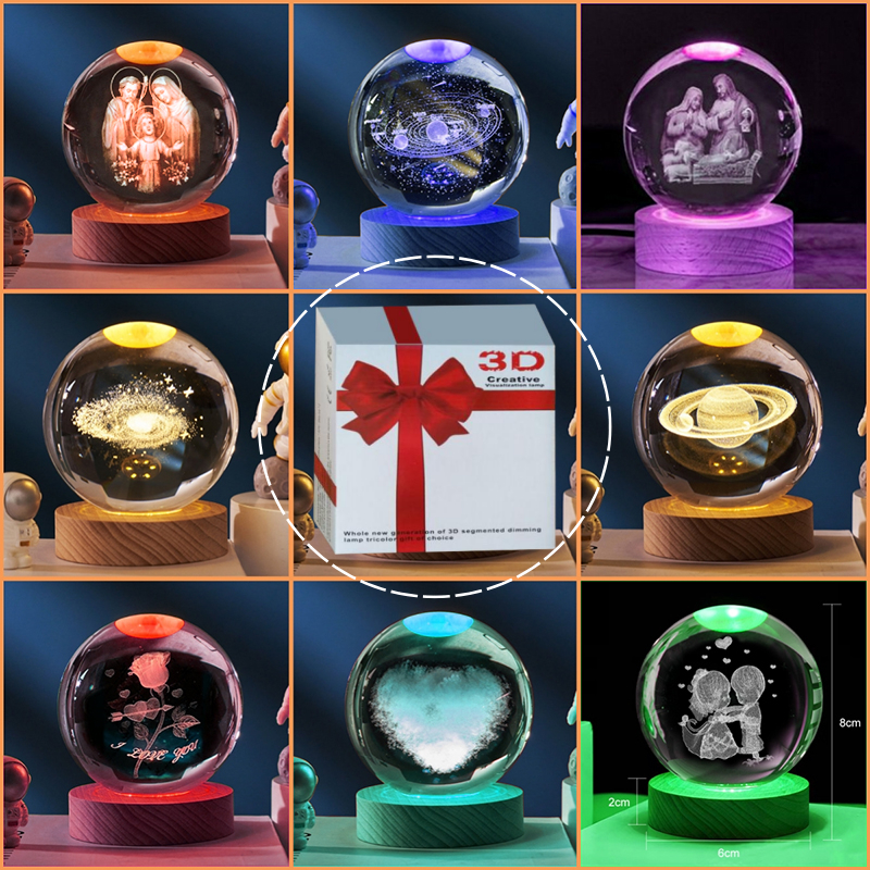 3D Night Lamp Crystal Ball Bedroom USB Decor Light For Valentine’S Day ...
