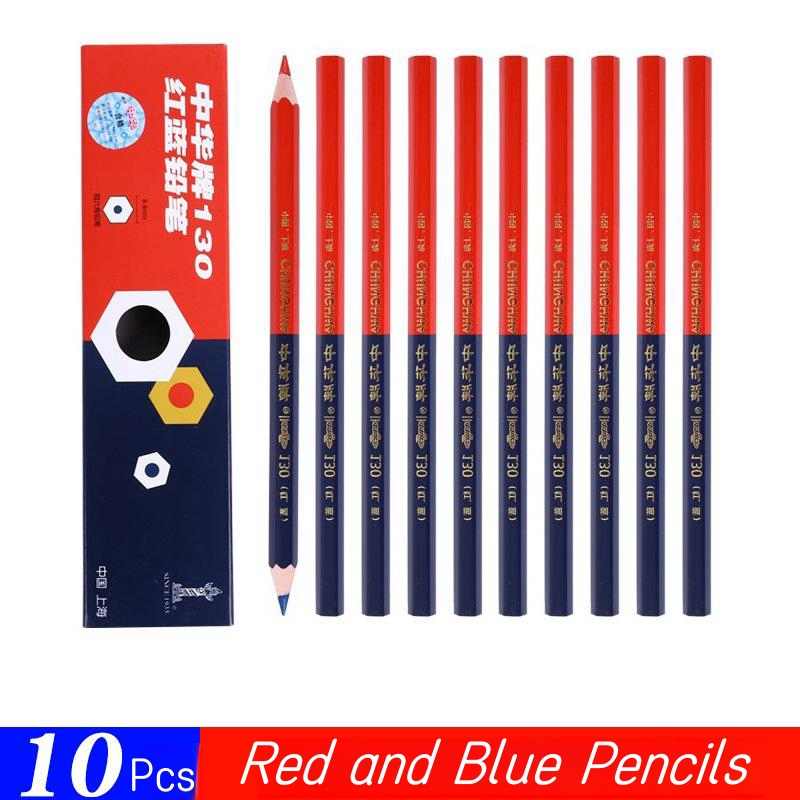 10Pcs Dual Tip Red and Blue Pencils Office Carpenter Drawing Writing ...