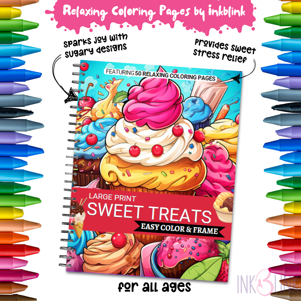 Sweet Treats Coloring Book Easy Color and Frame for Kids and Adults ...
