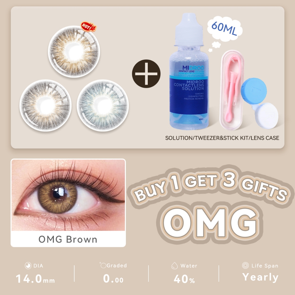 Midroo OMG Contact Lens Complete Set Solution and Tweezers Kit Graded 0 ...