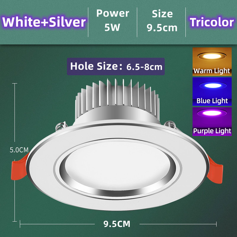 Tricolor LED Downlight Recessed Lights Panel 5W 7W 9W 220v Ceiling ...