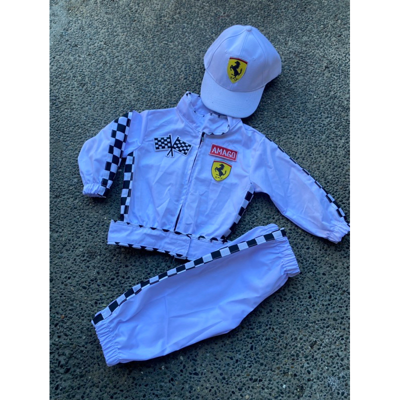 WHITE Car Racing costume/ Ferrari/ Sports wear Costume with Free ...
