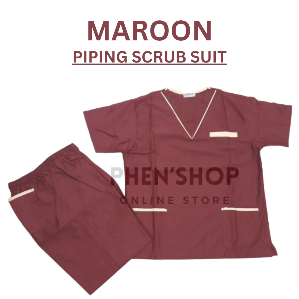 SCRUB SUIT SET PIPING ( MAROON ) | Shopee Philippines