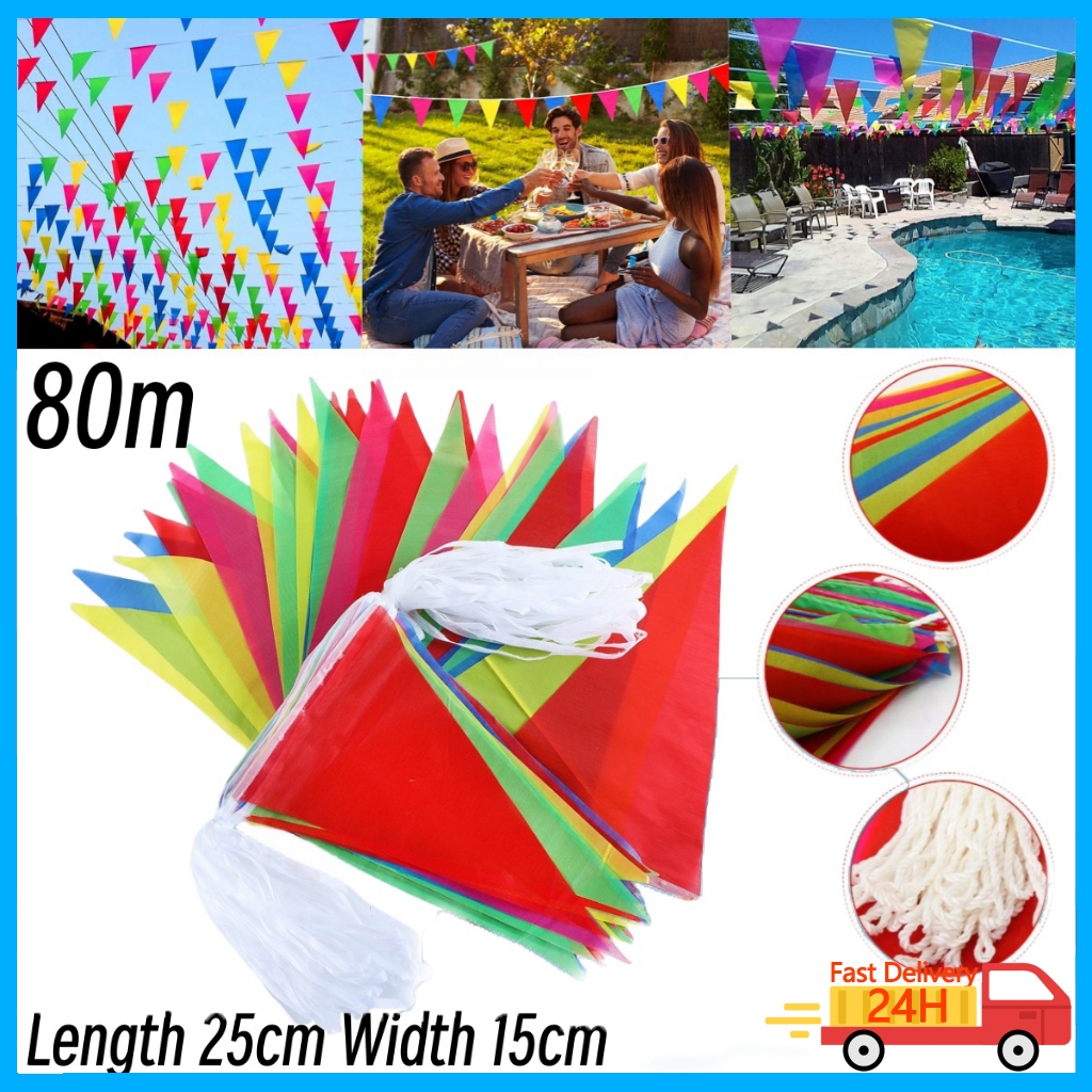 80M Colorful Triangle Flags Fabric Bunting Fiesta Flag Birthday Wedding ...