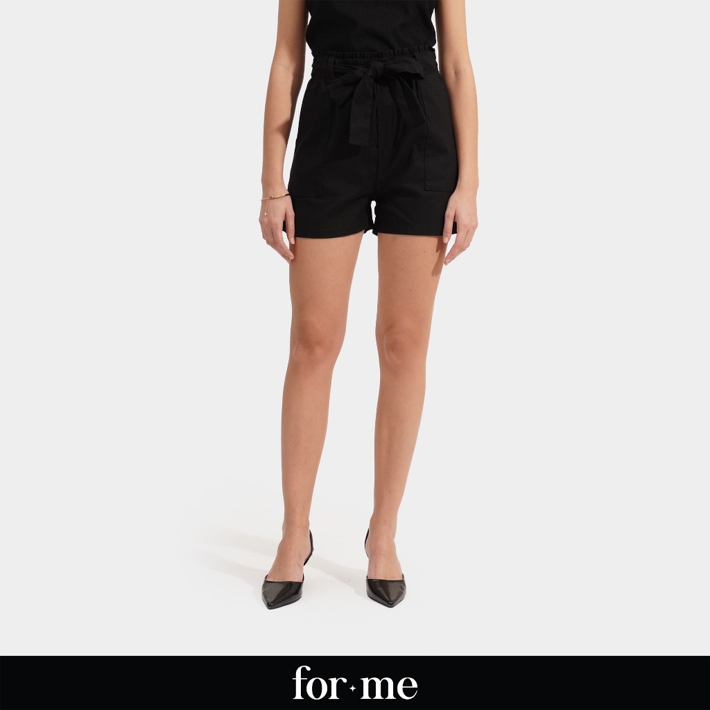 ForMe Tie Waist Paperbag Cozy Shorts for Women (Black/Taupe) | Shopee ...
