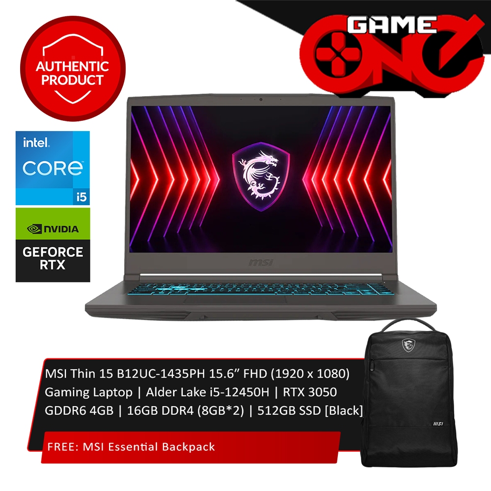 MSI Thin 15 B12UC-1435PH 15.6″ FHD Gaming Laptop | Alder Lake i5-12450H | RTX 3050 GDDR6 4GB ...