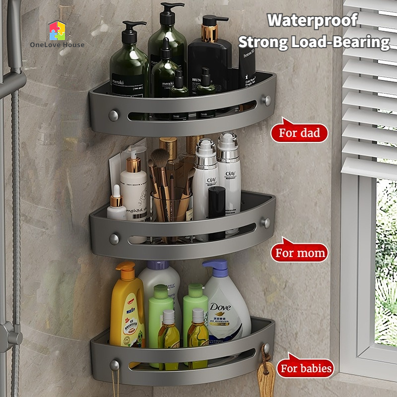Punch-Free Bathroom Triangle Storage Rack Corner Storage Rack With Hook ...