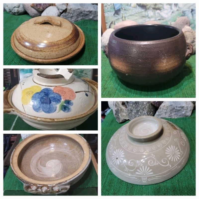 Japan surplus clay pots cookware claypot cover and a deep pot | Shopee ...