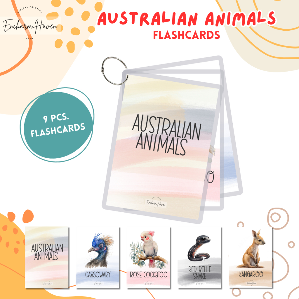 'AUSTRALIAN ANIMALS' Fully Laminated Educational Flashcards [9 pcs ...