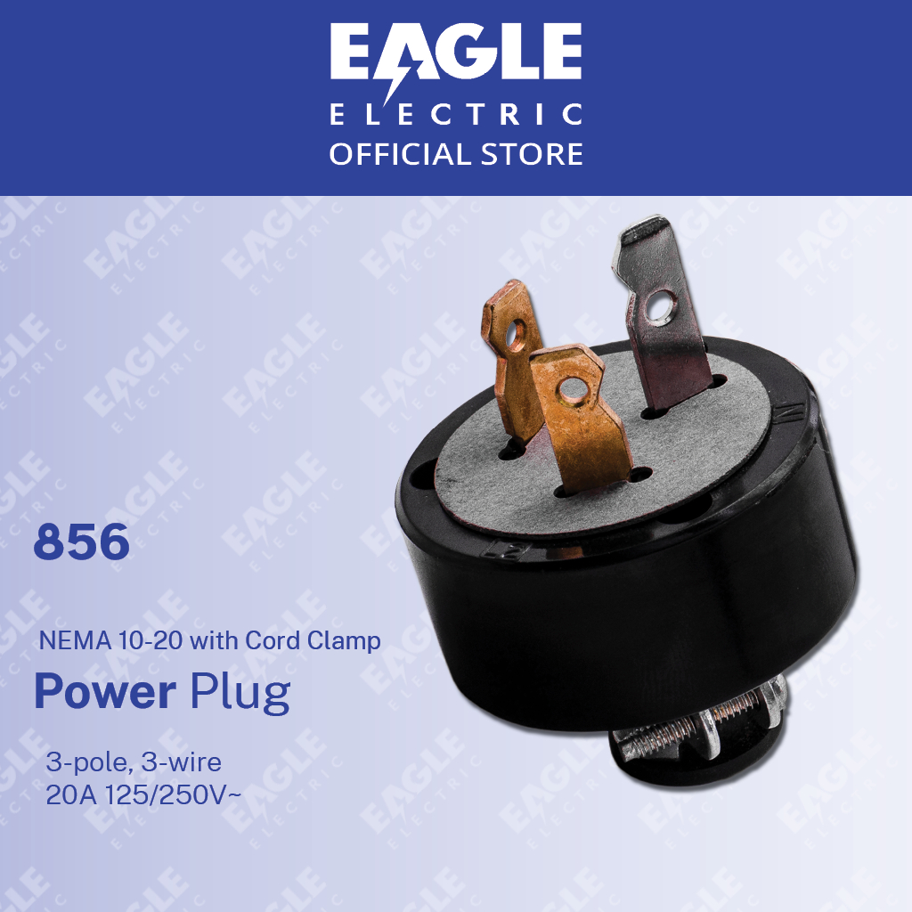 EAGLE 856 NEMA 10-20 Power Plug with Cord Clamp 3P 3W 20A 125/250V ...