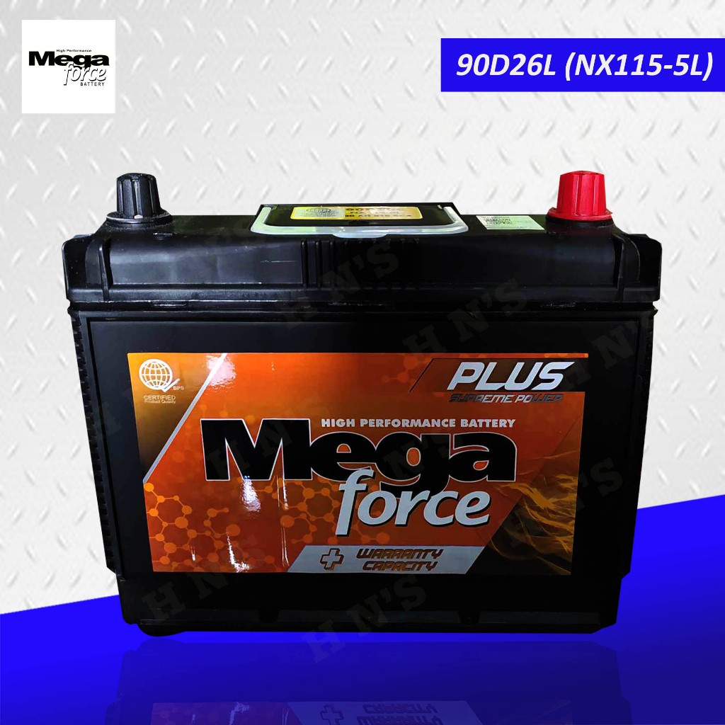 Mega Force Plus 2SMF 90D26L NX115-5L (90AMPS) Premium Maintenance Free Automotive Battery with ...