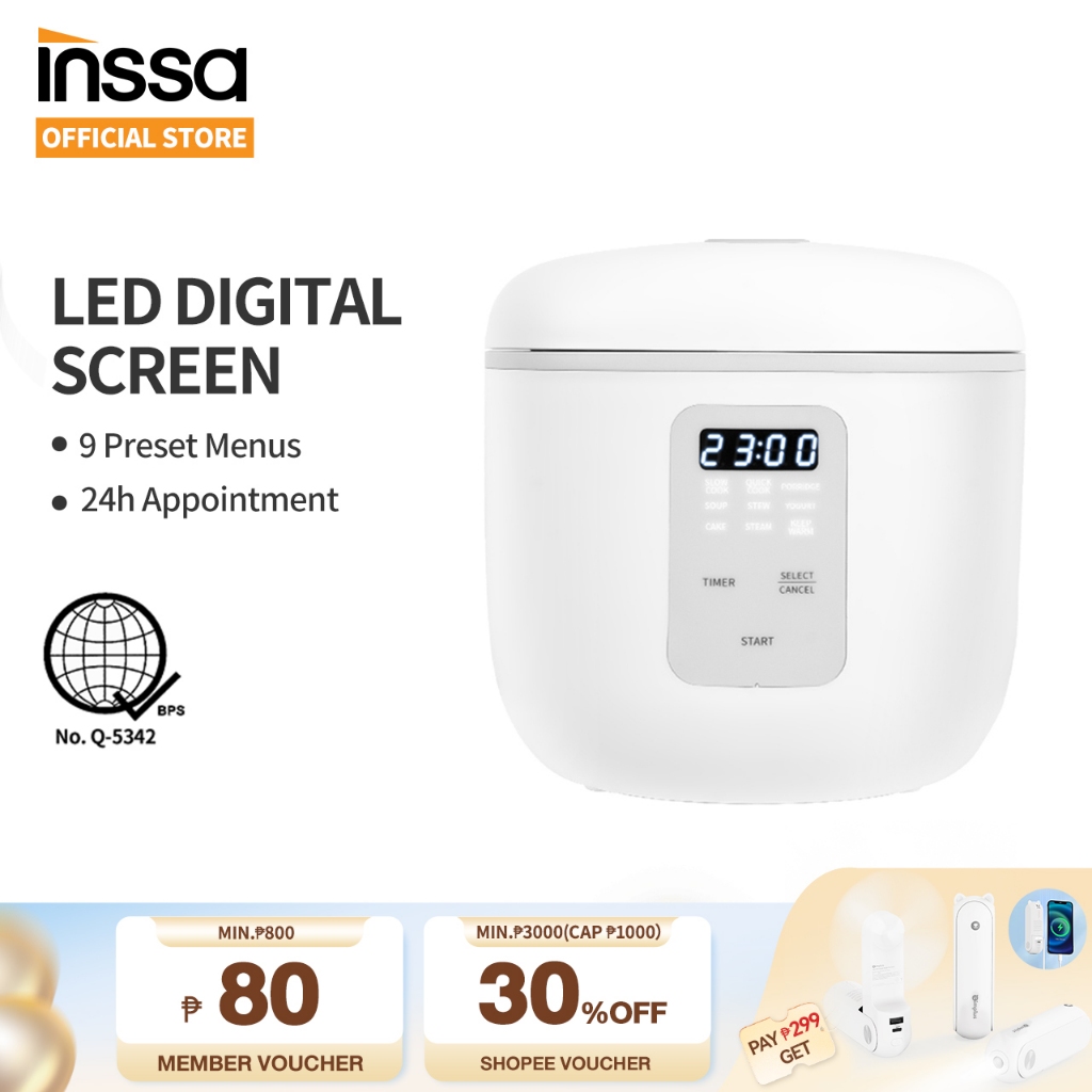 INSSA x Simplus Rice Cooker 2L Capacity Non Stick With 9 Cooking ...