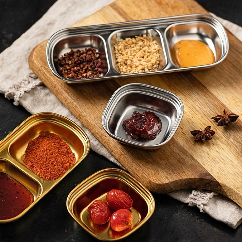 Korean Barbecue Dipping Saucer Stainless Steel Condiment Dish Soy Sauce ...