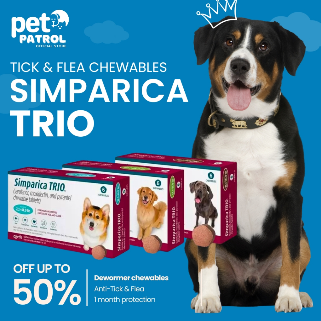 Simparica TRIO Chewable Tablet Anti Tick and Flea Heartworm and Dewormer Tablet for All Dog ...