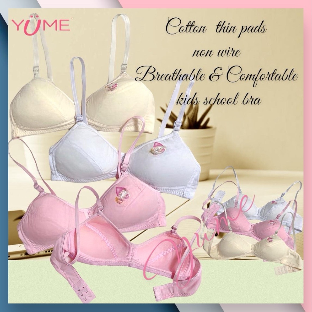 YUME COTTON SOFT COMFORTABLE & BREATHABLE SCHOOL BRA FOR KIDS THIN PADS NON WIRE #YBB07 | Shopee ...