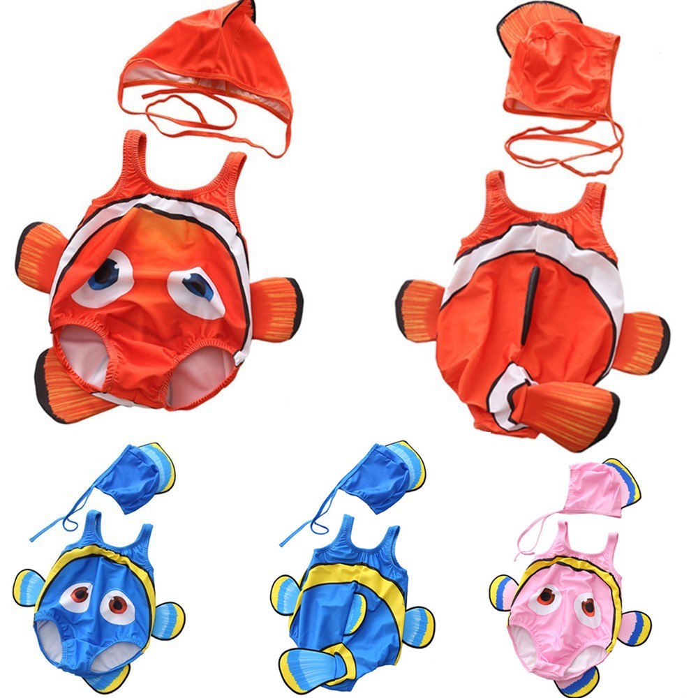 baby boys girls Nemo shark swimwear fish costume 2 pc 3d swimsuit with ...