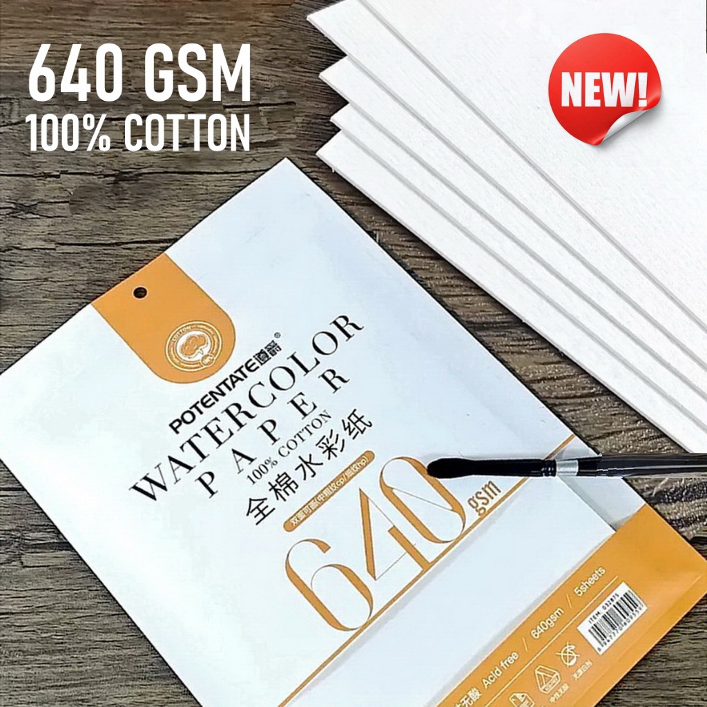 POTENTATE 640GSM 100% COTTON Watercolor Paper, 8K/4K sizes, 5 Shts per ...