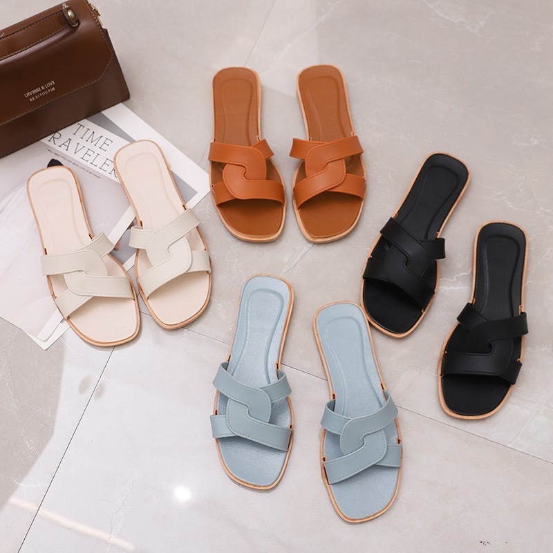 (FF04)NEW Korean Fashion Casual Slip on Slippers Flat Sandals for Women | Shopee Philippines
