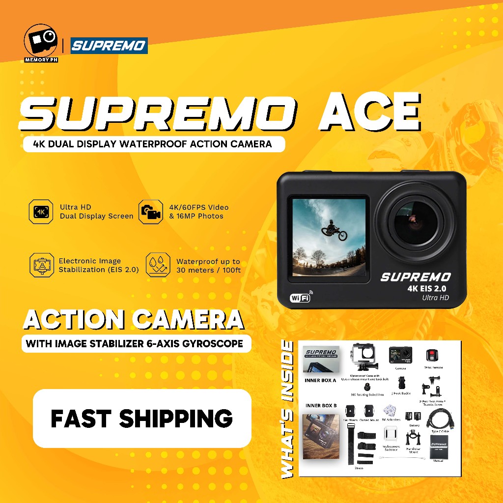 Supremo Ace 4K Dual Display Action Camera with stabilization | Shopee ...