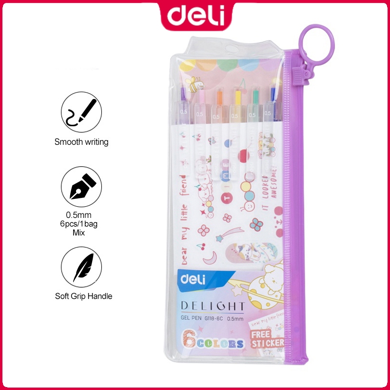 Deli 6PCS/1Set Color Gel Pen 0.5mm Bullet Ballpen E118 | Shopee Philippines