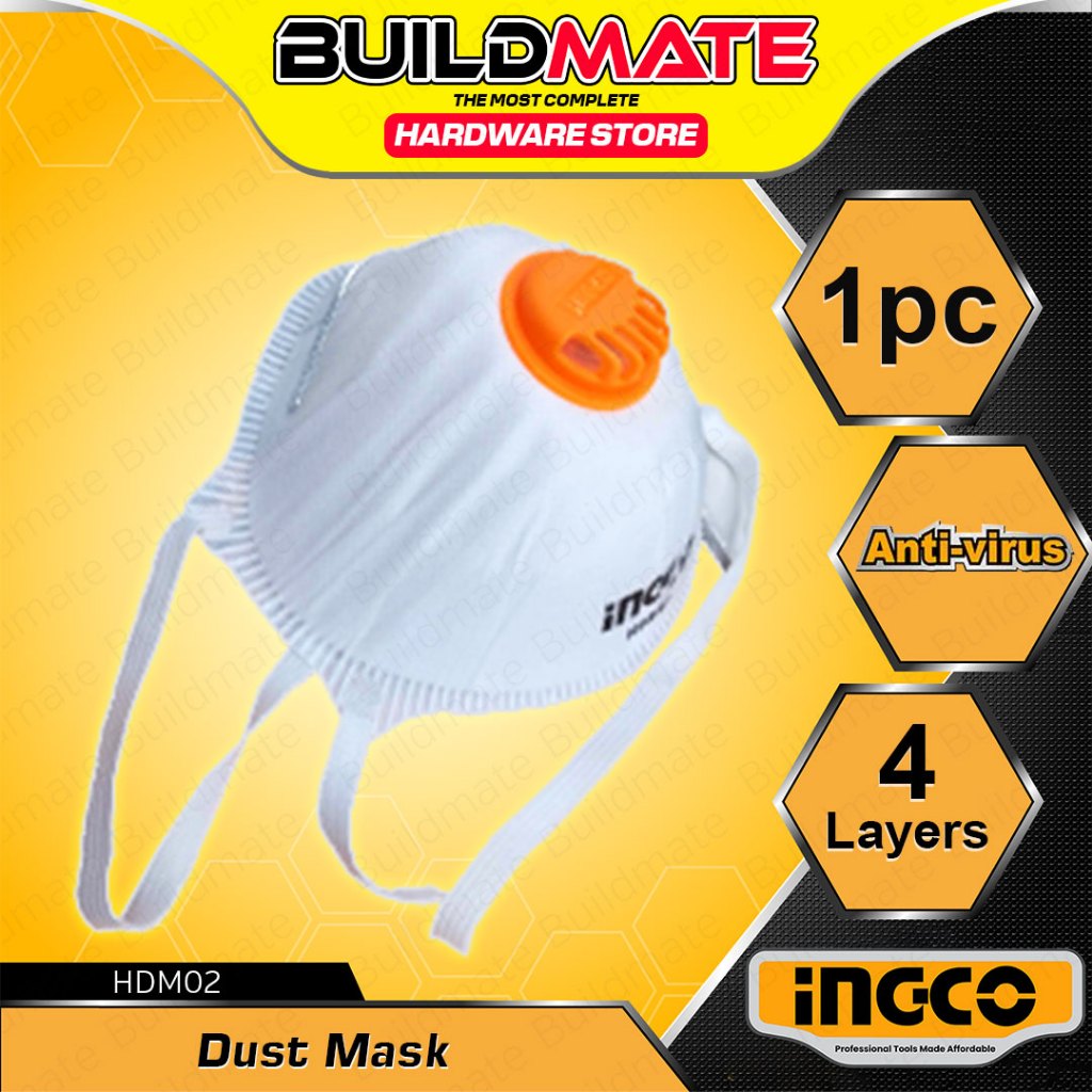 BUILDMATE Ingco Dust Mask FFP2 with Valve (N95) Grade P2 Four Layer ...