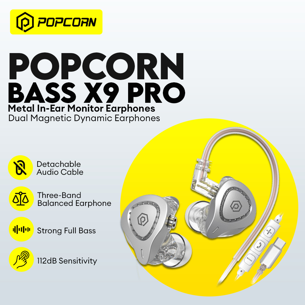 Popcorn Bass X9 Pro Metal In Ear Dynamic Earphone HIFI DJ with Mic ...