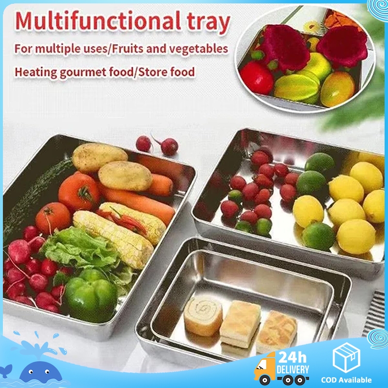 Rectangular Stainless Steel Serving Plate Baking Roast Meat Food BBQ ...