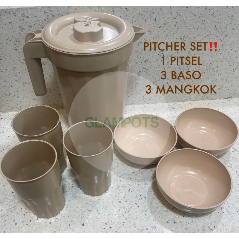 PITCHER SET‼️ 1 PITSEL/ 3 BASO/ 3 MANGKOK‼️MOCHA COLOR | Shopee Philippines