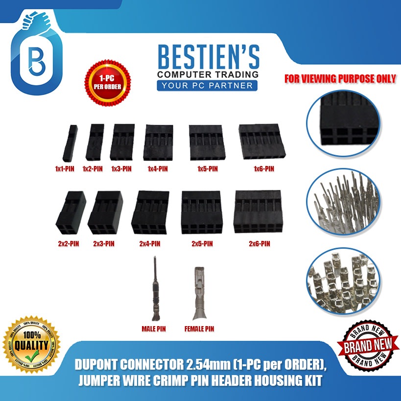 DUPONT CONNECTOR 2.54mm (1-PC per ORDER), JUMPER WIRE CRIMP PIN HEADER ...