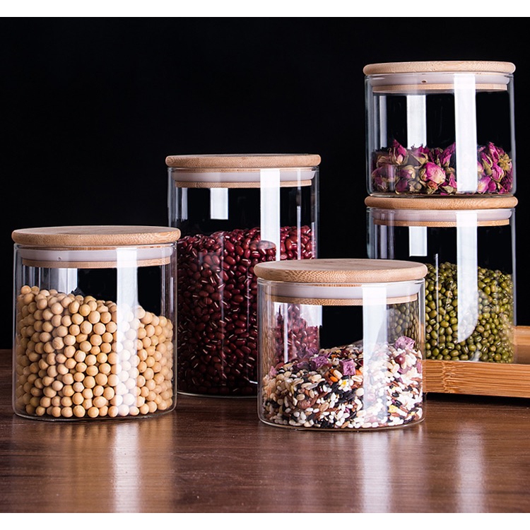 MS GLASS Jar Glassware Food Storage Canister Glass Jar Bamboo Lid With ...